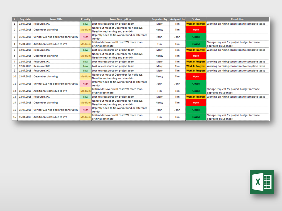 Project Issue Log