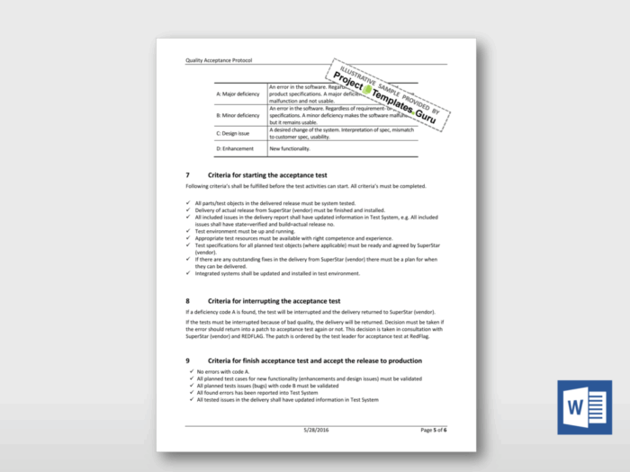 Quality Acceptance Protocol