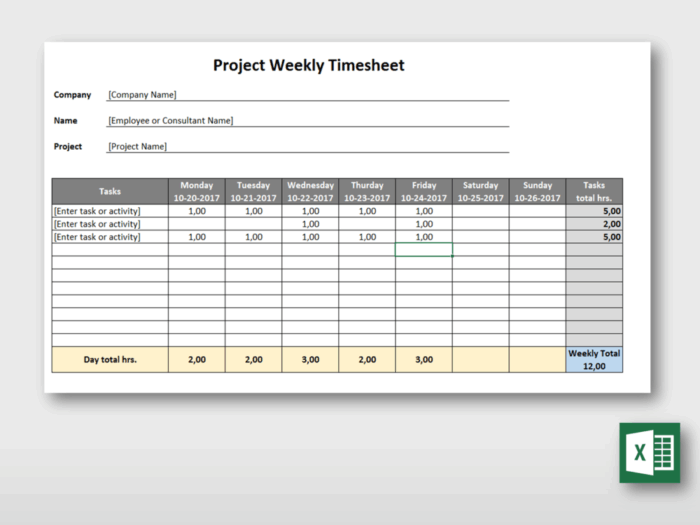 Simple Weekly Project Timesheet Form