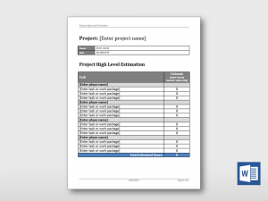 High Level Work Estimate Worksheet