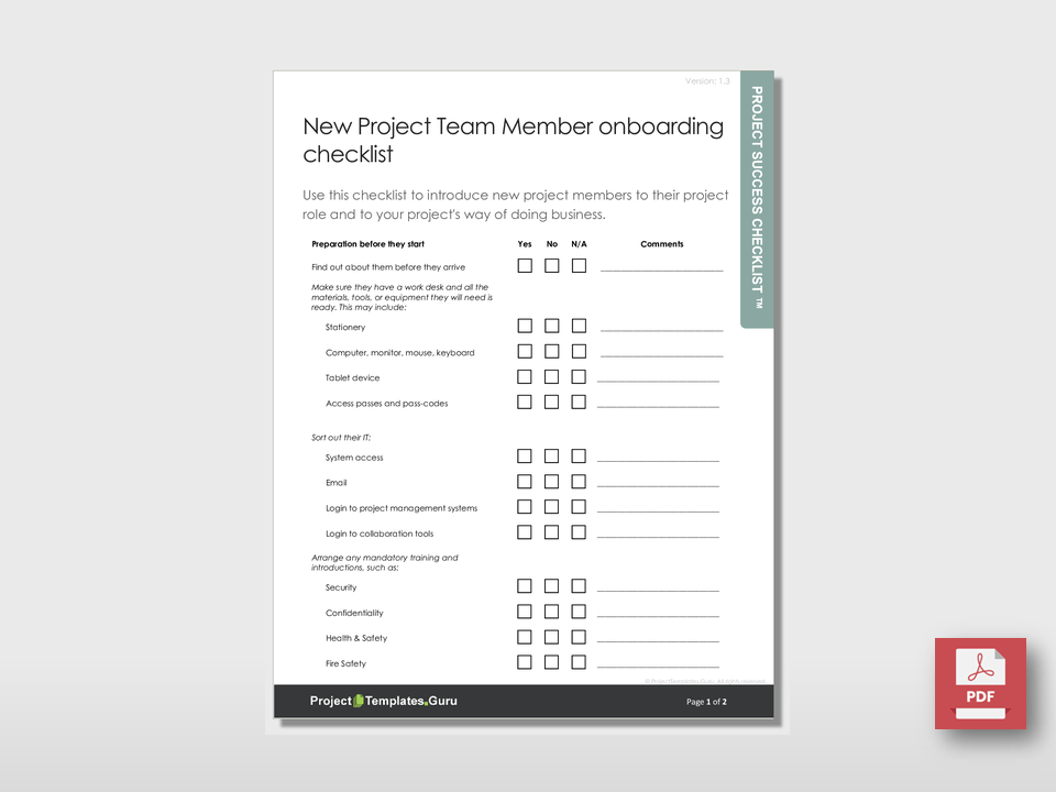 Project Team Member Onboarding Checklist