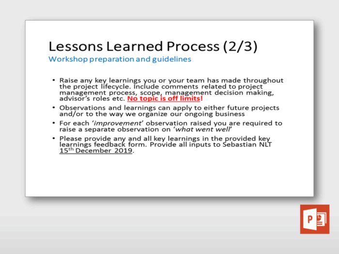 Project Lessons Learned Process