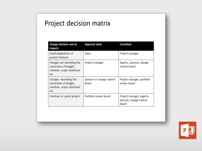 Project Decision Approval Matrix